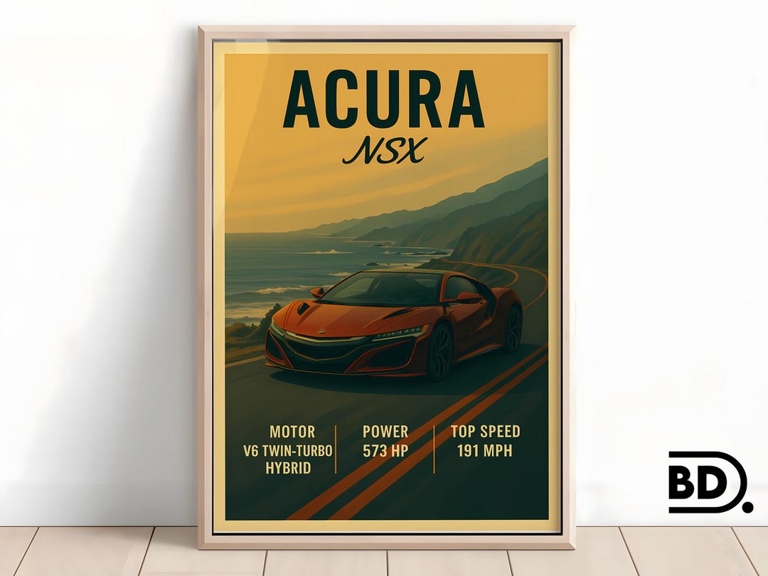 Acura NSX Poster - Minimalist Supercar Art Print, Classic Acura Wall ...