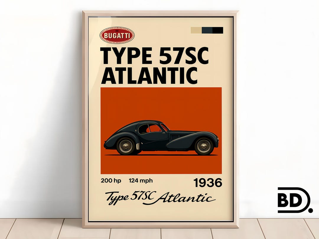 Bugatti Type 57SC Atlantic Prototype Poster – Supercar Wall Art for Car ...