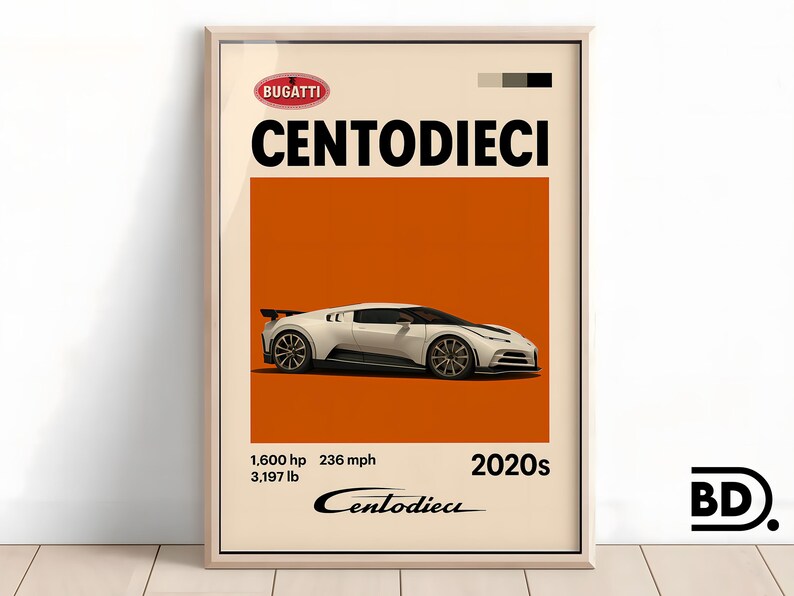 Bugatti Centodieci Prototype Poster - Supercar Wall Art for Car ...