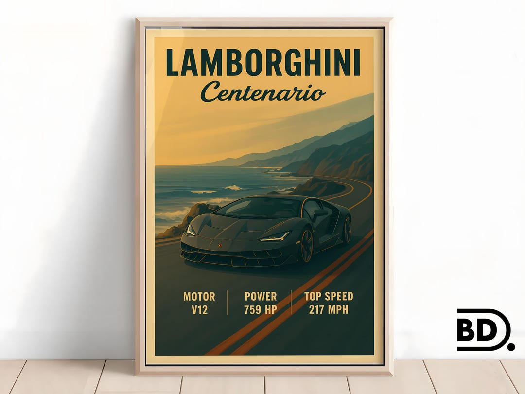 Lamborghini Centenario Vintage Poster – Minimalist Supercar Art Print ...