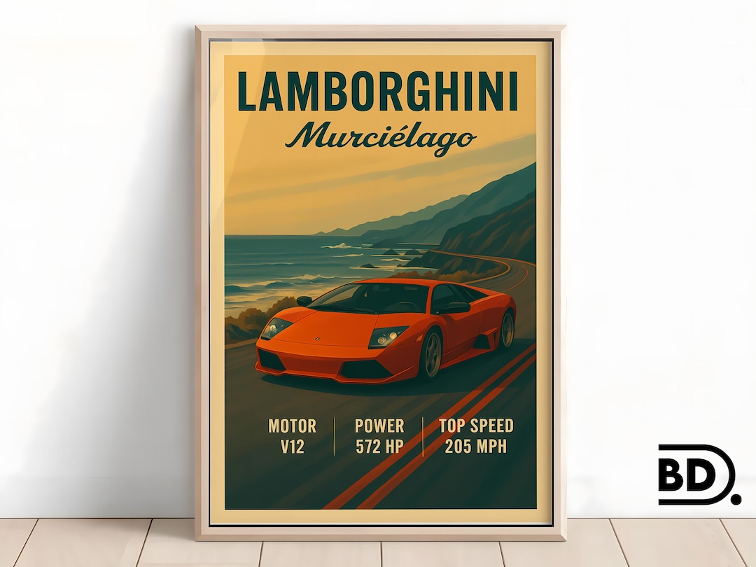 Lamborghini Murcielago Poster - Vintage Supercar Art Print, Minimalist ...