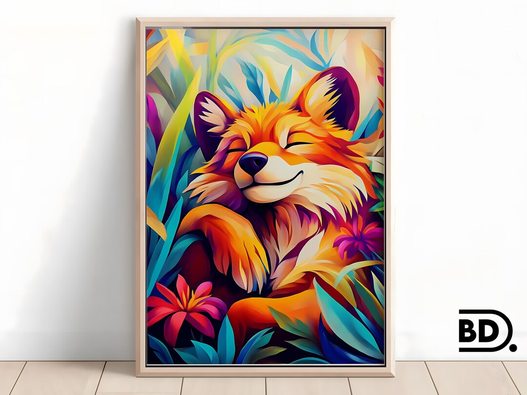 Smiling Coyote Jungle Painting | Vibrant Colorful Oil Art | Adorable ...