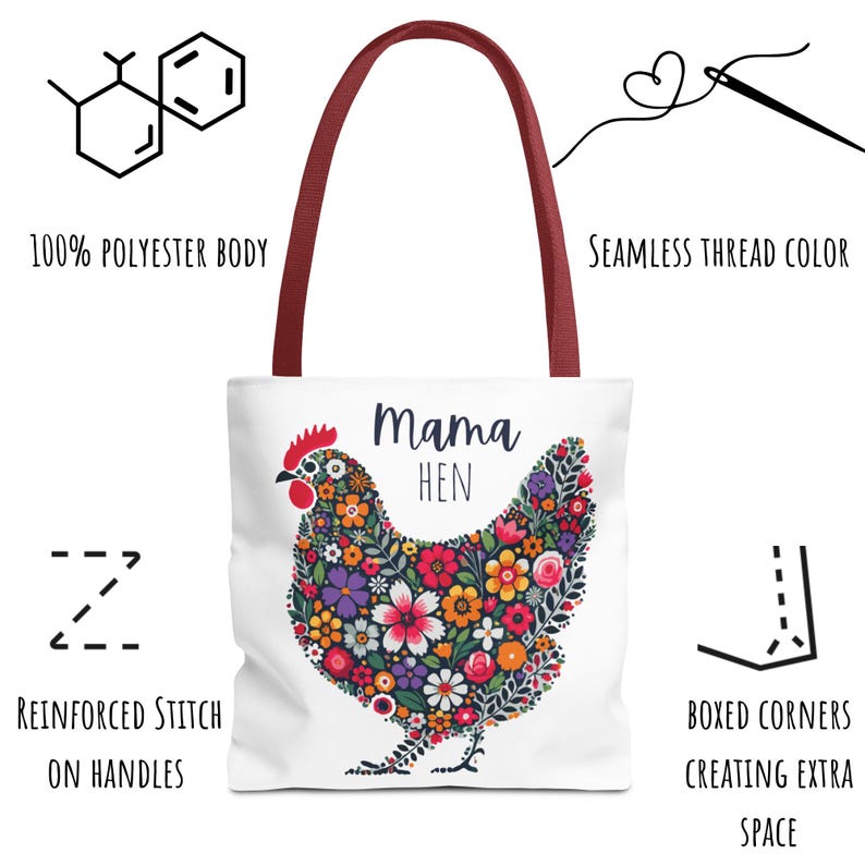 Floral Mama Hen Tote Bag, Farmhouse Style, Mother's Day Gift, Chicken ...