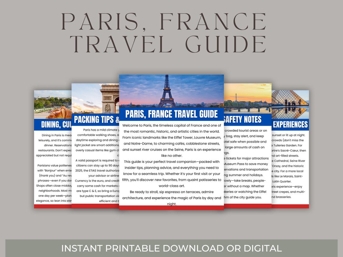 Paris Travel Guide | 5-page Printable & Digital Client Packet | France ...