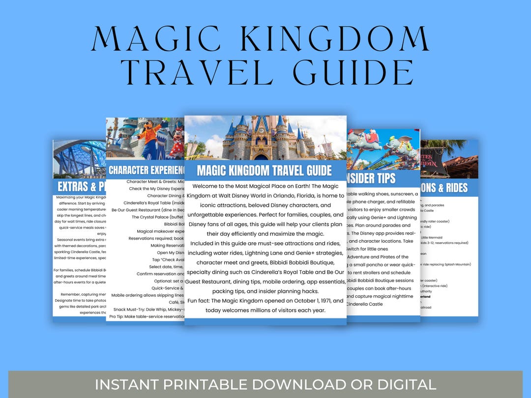 Magic Kingdom Travel Guide Printable, Digital, Disney Planner, Family ...