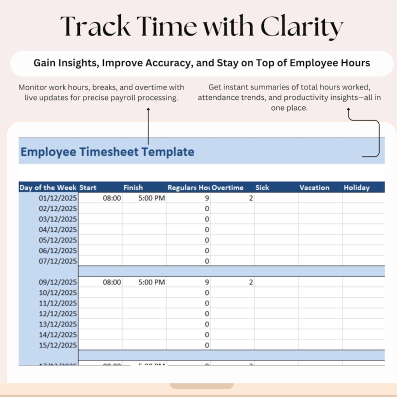 Employee Timesheet 2025 | Printable and Digital Excel Spreadsheet ...