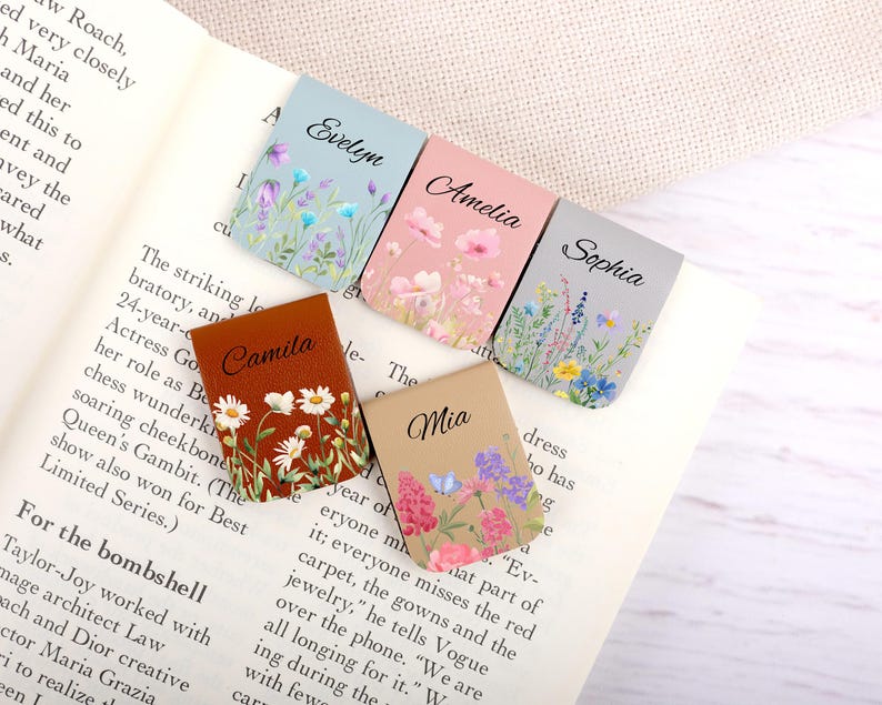 Custom Name Leather Magnetic Bookmark, Library Bookmark, Gift for Book ...