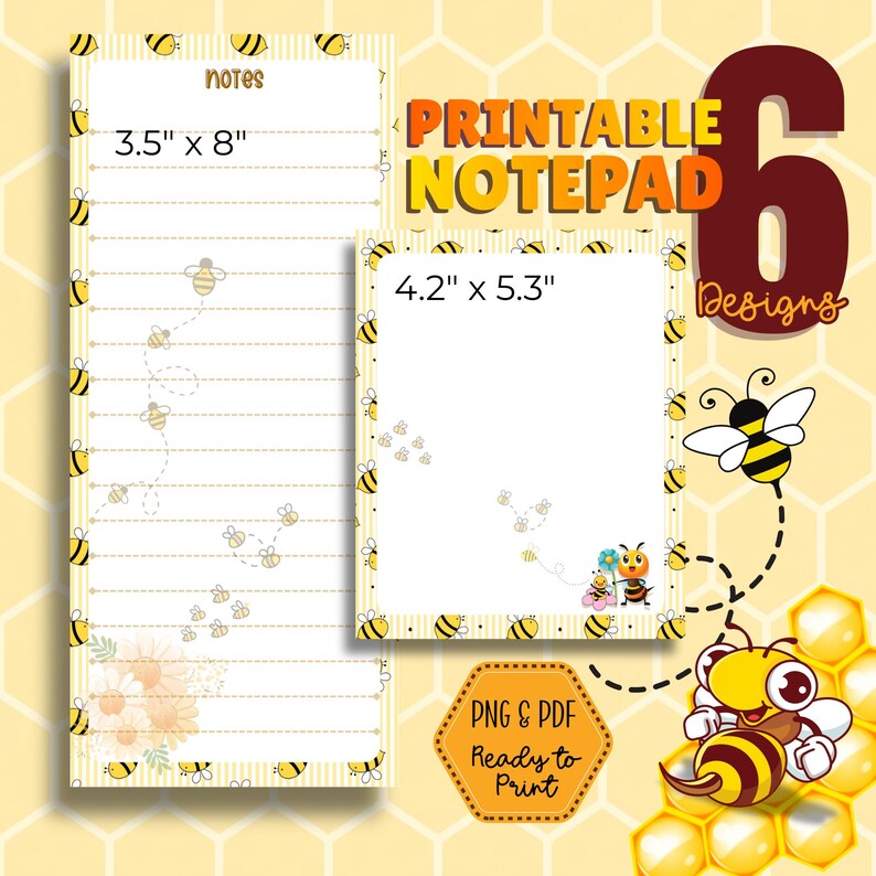 Printable Bee Notepad Bundle – Digital Download | 3.5" X 8" and 4.2" X ...