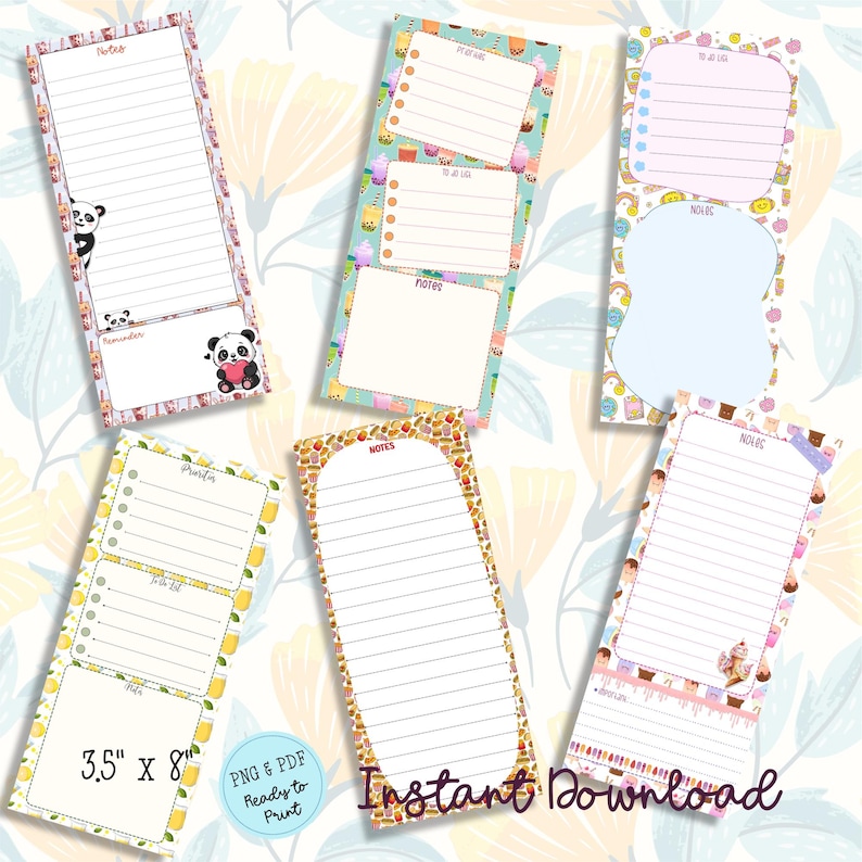 Print & Write! 6 Adorable Notepad: PNG and PDF Printable Designs (3.5 ...