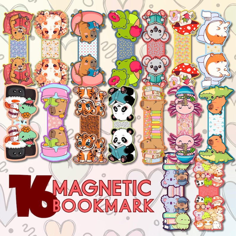 16 Magnetic Bookmarks + 4 Notepads Printable Bundle | PNG & PDF Digital ...
