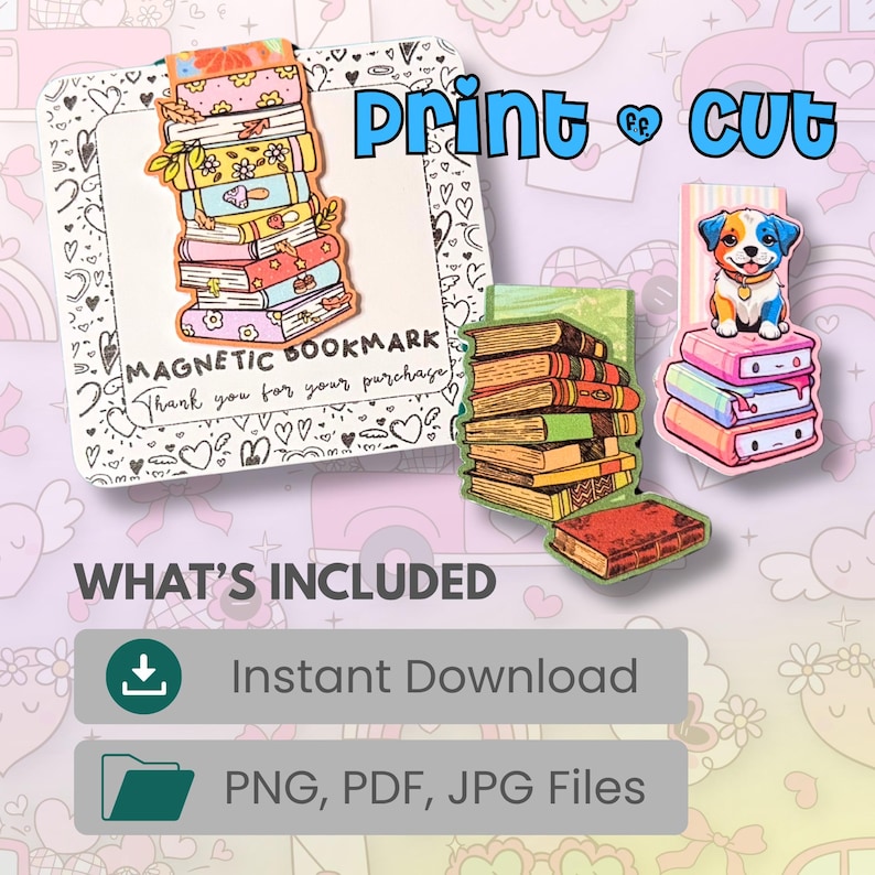 Magnetic Bookmark DIY Template – Instant Download, Print and Cut, Png Pdf Jpg Files, Book Lover ...