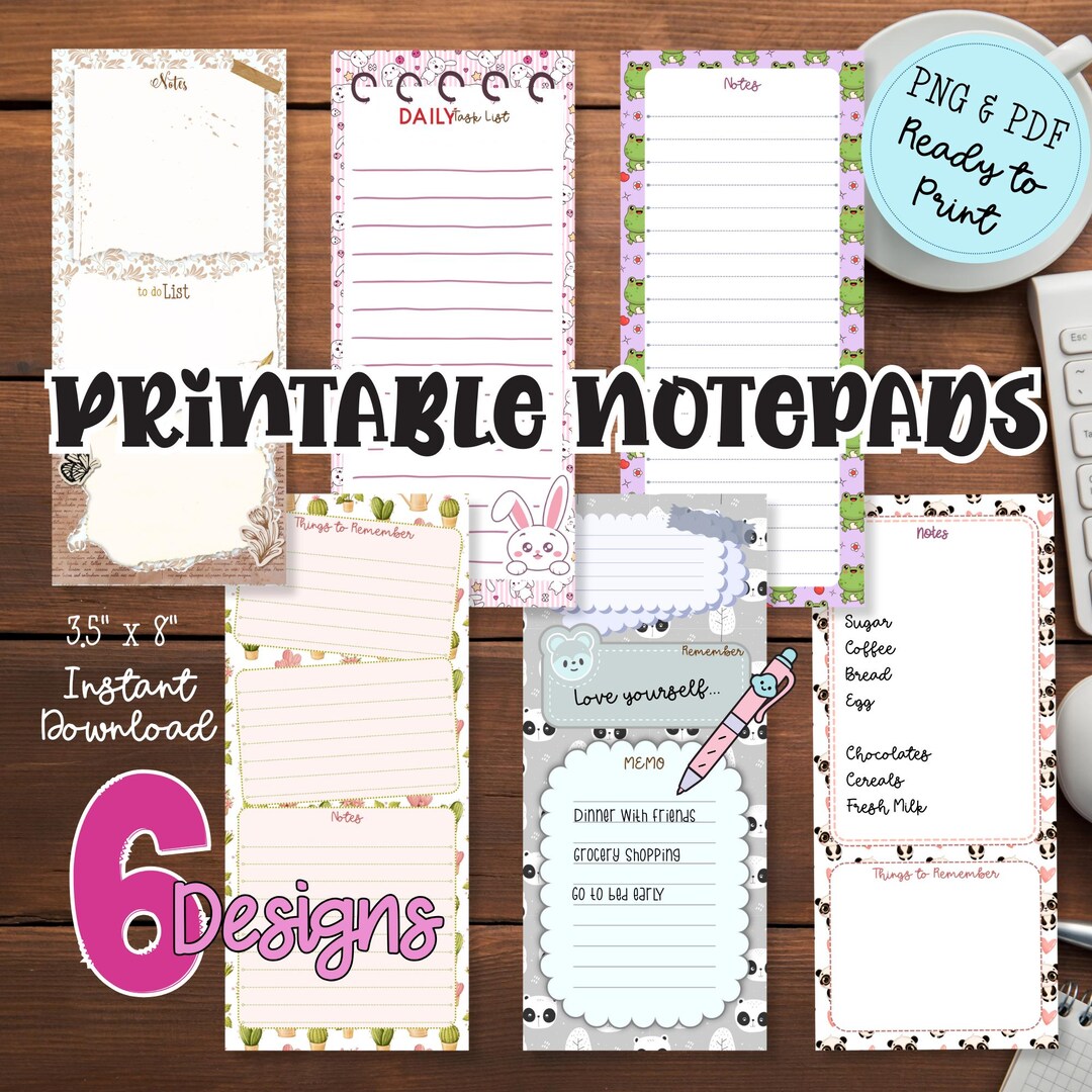 Notepad Templates | Digital Download | 6 Printable Designs (3.5"x8") - Etsy