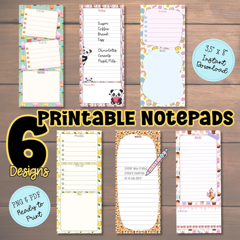 Print & Write! 6 Adorable Notepad: PNG and PDF Printable Designs (3.5 ...