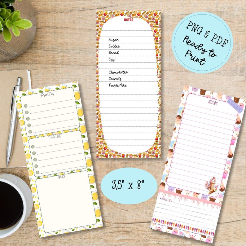 Print & Write! 6 Adorable Notepad: PNG and PDF Printable Designs (3.5 ...