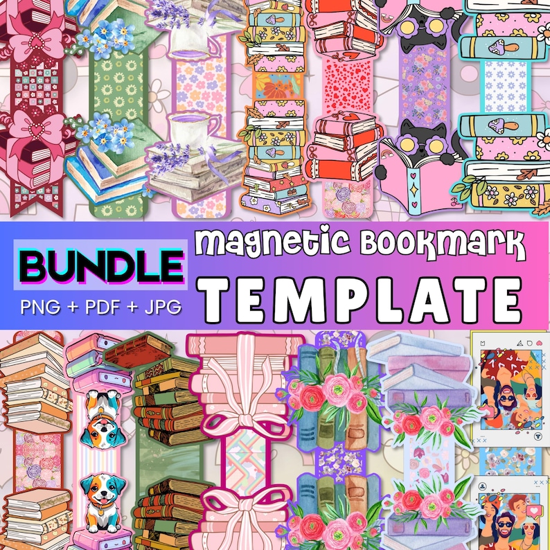 Magnetic Bookmark DIY Template – Instant Download, Print and Cut, Png Pdf Jpg Files, Book Lover ...