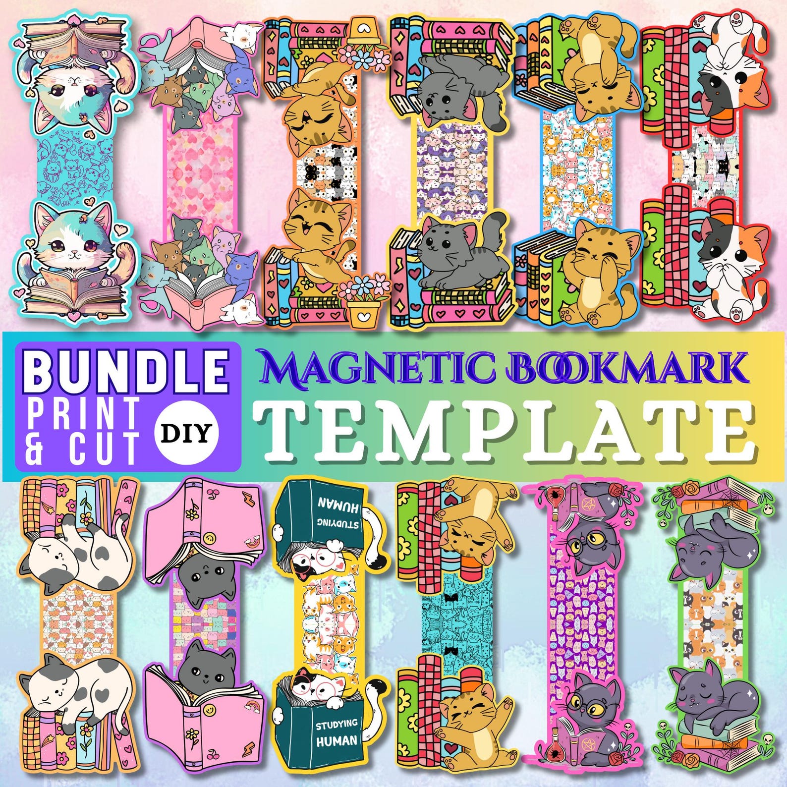Magnetic Cat Bookmark Cricut Template Bundle – DIY Printable Templates ...