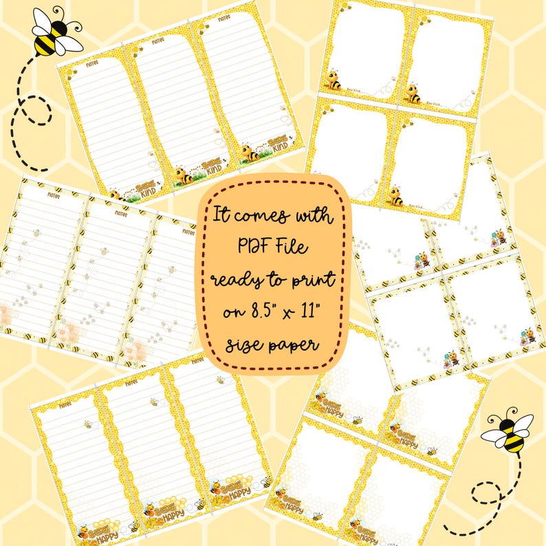 Printable Bee Notepad Bundle – Digital Download | 3.5" X 8" and 4.2" X ...