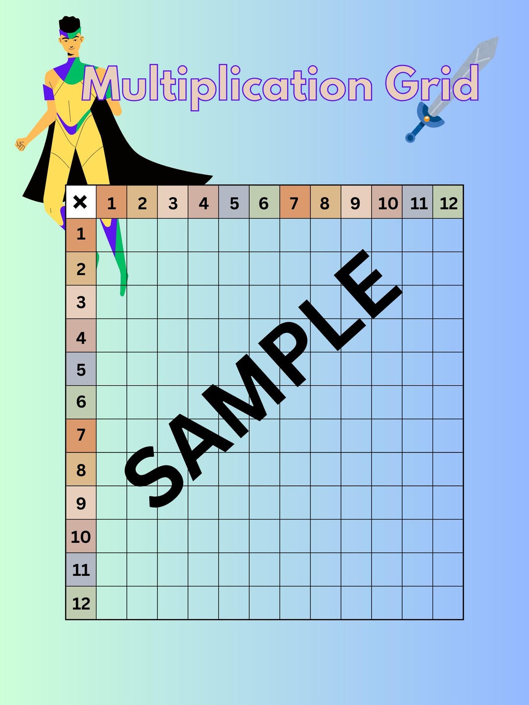 Superhero Multiplication Grid for Print - Etsy