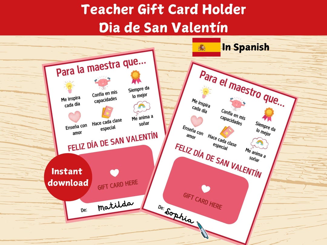 Spanish Teacher Gift Card Holder, Printable Valentine's Day Gift for ...