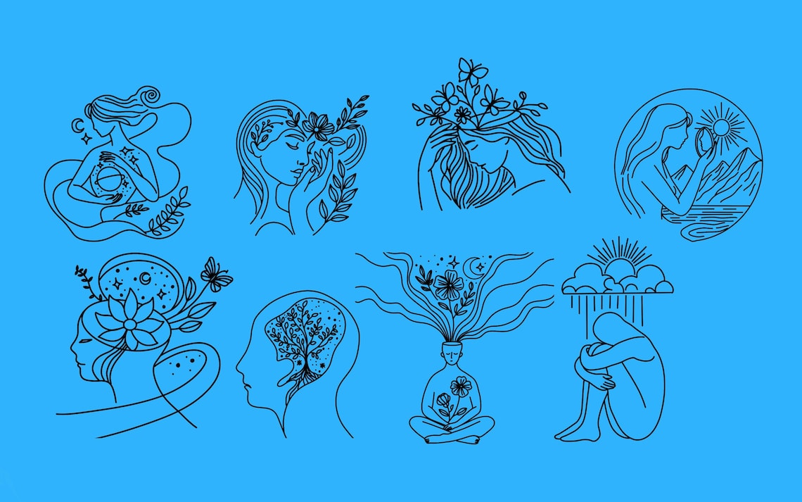 Healing Line Icon Set, Self-help, Self-care, Emotional Healing, Hand ...