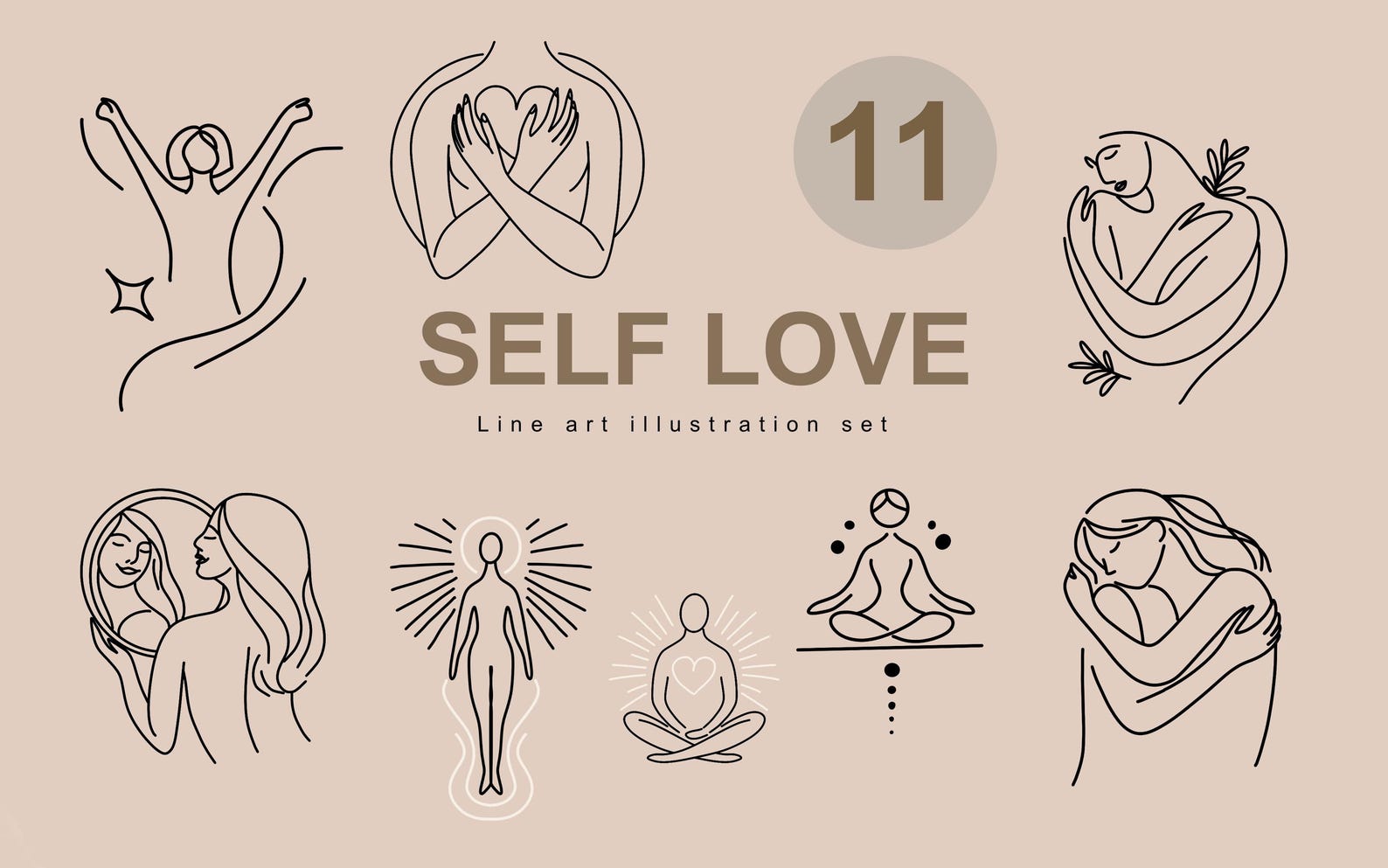 Self Love Line Icons Set, Self Love and Self Care Clipart, Hand Drawn ...