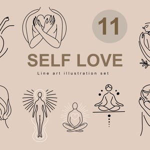 Self Love Line Icons Set, Self Love and Self Care Clipart, Hand Drawn ...