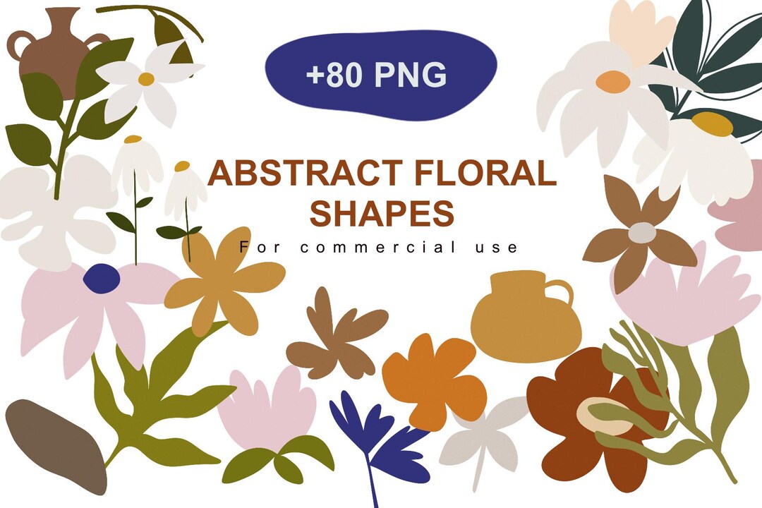 Abstract Floral Shapes Clipart Bundle, Matisse Style Set, Plant Illustrations, Midcentury PNG ...