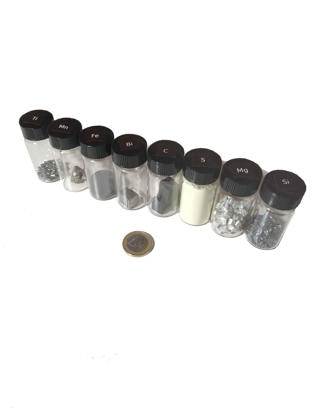 Periodic Elements Set - 8 High Purity Specimens in Vials: Si, Mg, Mn, S ...