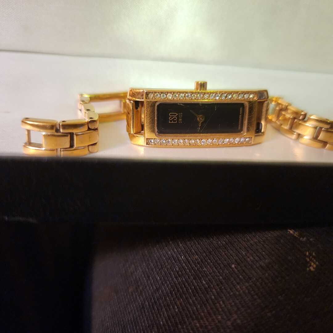 ESQ Swiss Made DIAMOND Wrist Watch Gold Plated Black Dial 7.5" - Etsy