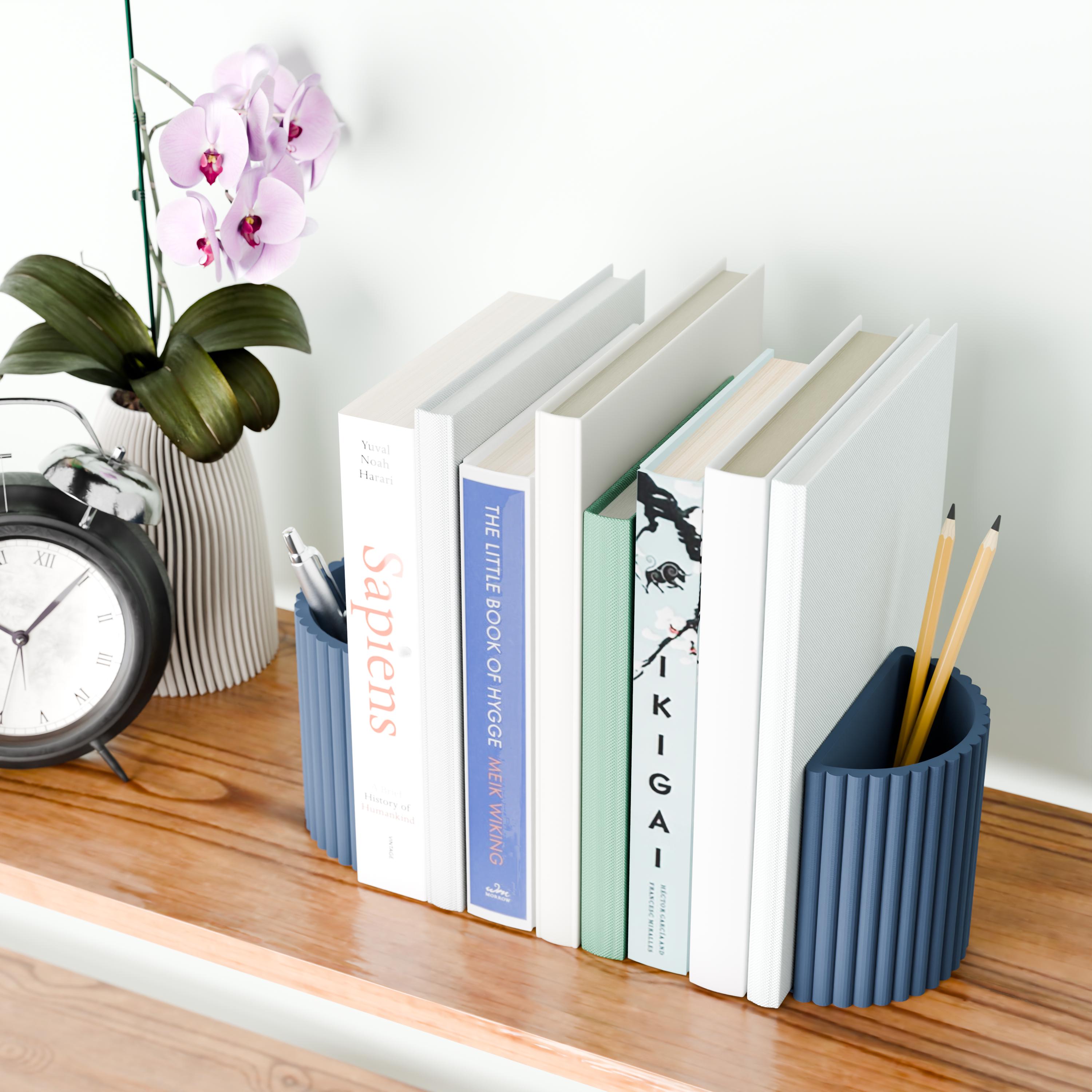 ARC Bookends - 2 in 1 Books Organizer & Pen Holder, Office Decor, Set ...