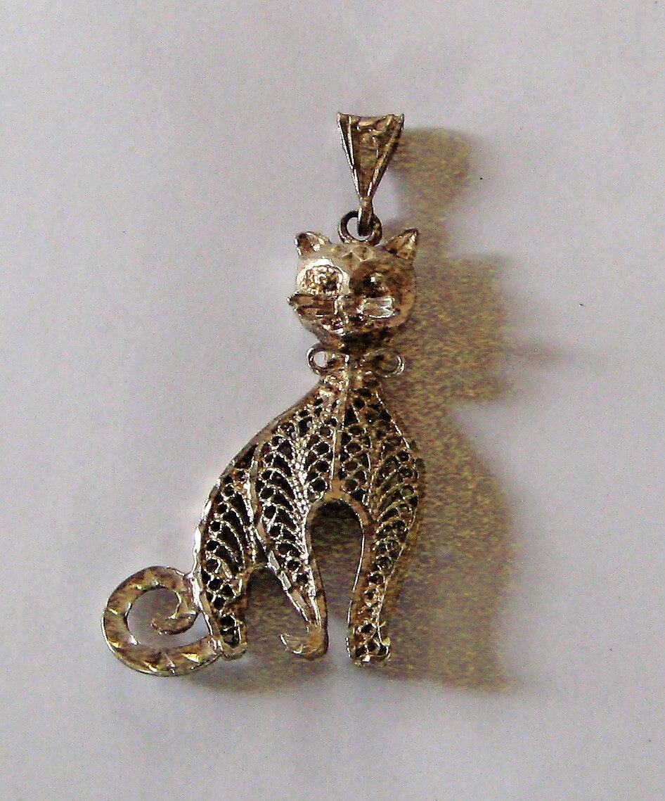 Meow Big Kitty Cat 3 D Pendant Sterling - Etsy Denmark
