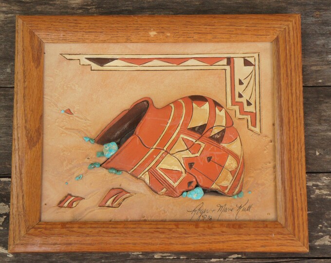Vintage 3D Leather and Turquoise Native American Original Art Work by ...
