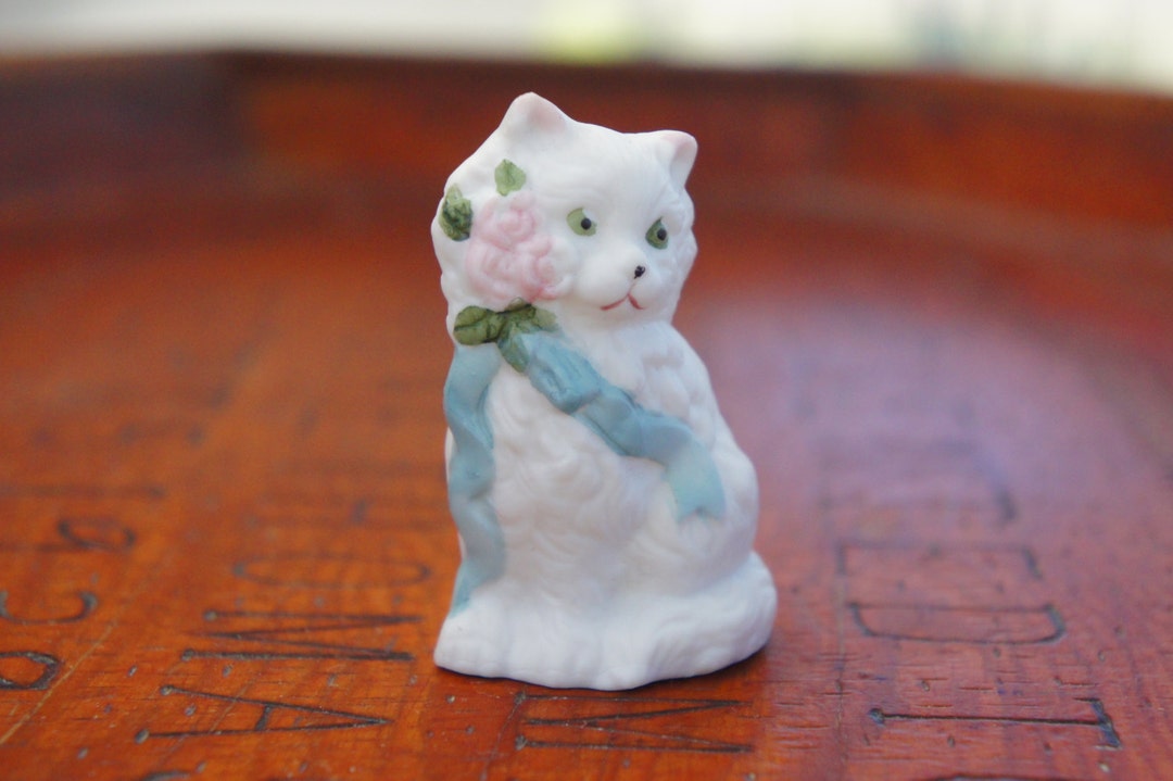 Vintage 80s Shabby Chic Bisque Cat Figurine in Original Box Collectible ...