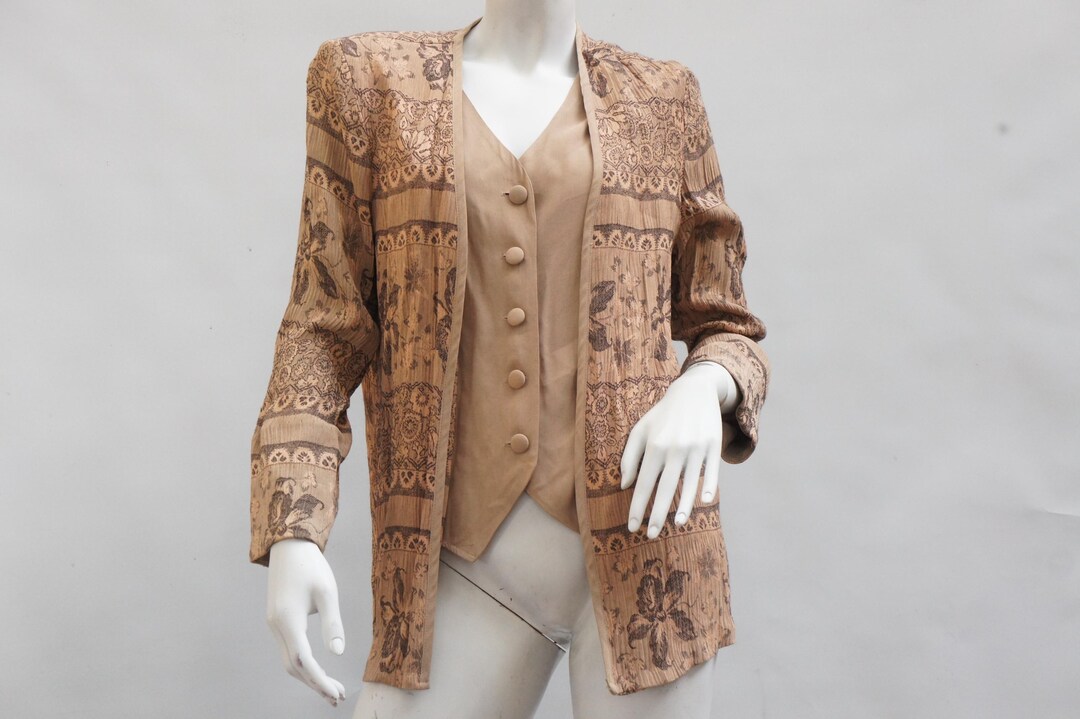 Vintage 80s Crinkle Rayon Jacket With Attached Vest by Signet ...