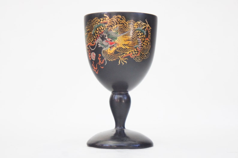 Vintage Handpainted Black Lacquer Footed Cup/bohemian - Etsy