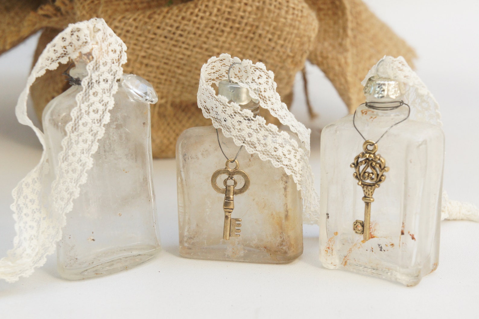 Handmade up Cycled Vintage Bottles Ornaments Shabby Chic Wedding Decor ...