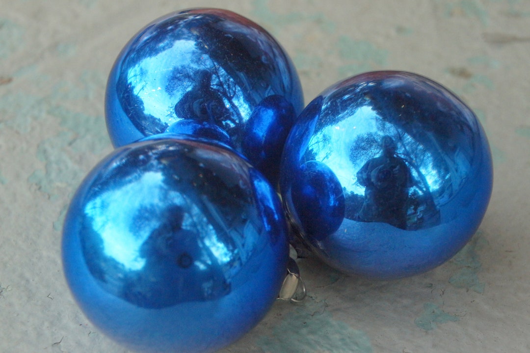 Vintage 60s Blue Mercury Glass Christmas Ornaments Retro Mid Century ...