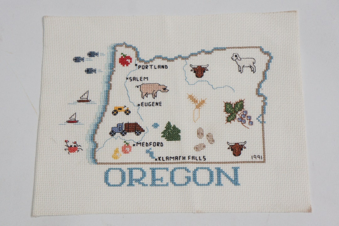 Vintage Embroidered State of Oregon Wall - Etsy