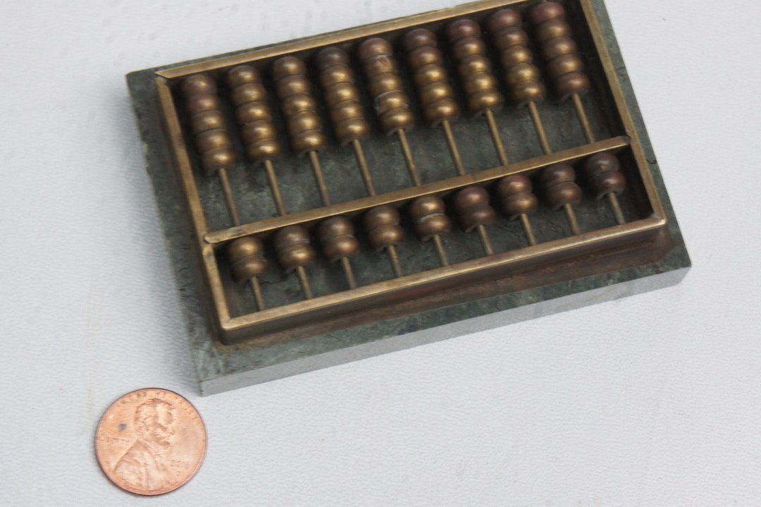 Tiny Stone and Brass Abacus Counting Beads Stone Base Desk Decor Paper ...