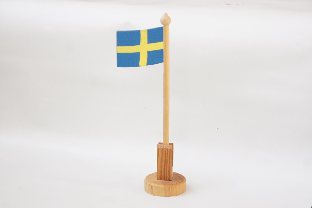 Vintage Handmade Swedish Wooden Flag Figurine Table Decor Swedish Flag ...