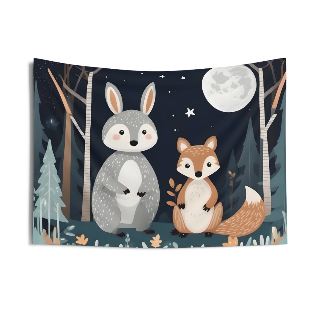 Woodland Animals in the Moonlight Indoor Wall Tapestry Wall Art Wall ...