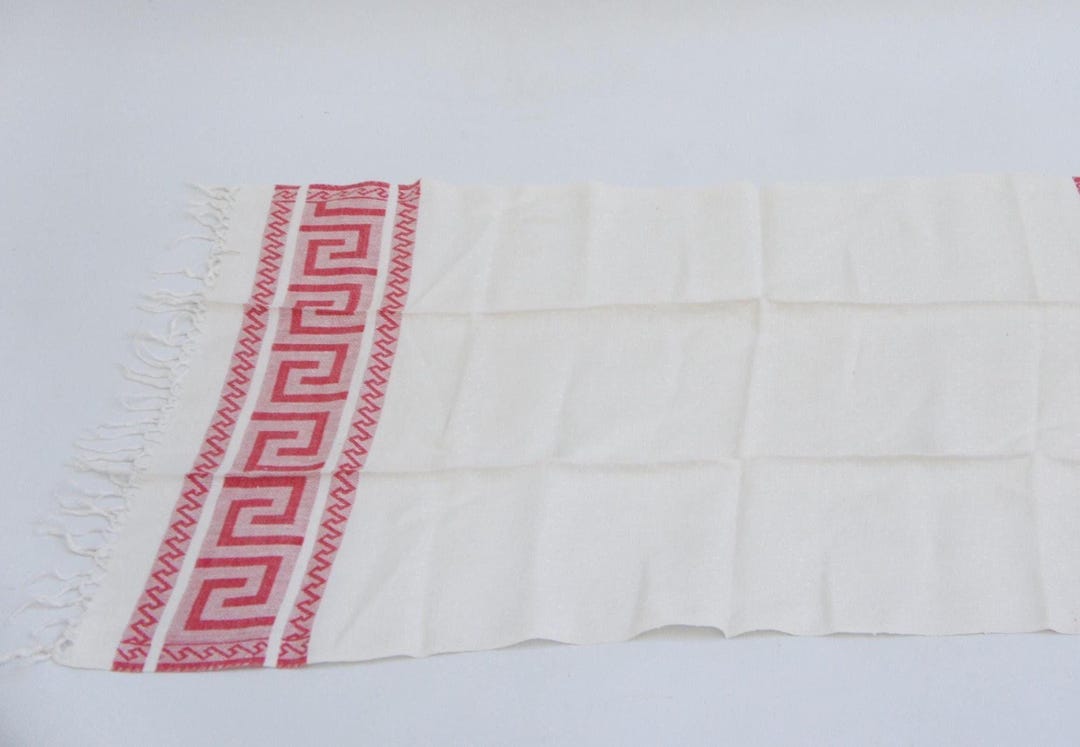 Vintage Antique Red Greek Key Pattern Linen Damask Kitchen Towel Table ...