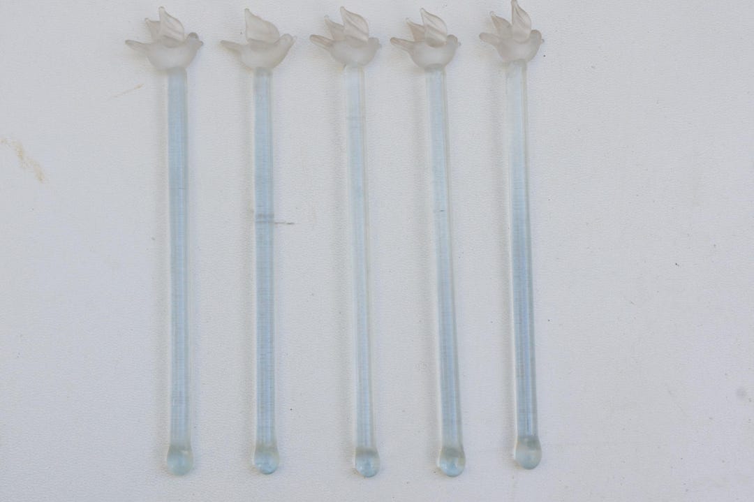 Vintage Handblown Glass Drink Stirrers With Frosted Bird Tops Barware ...