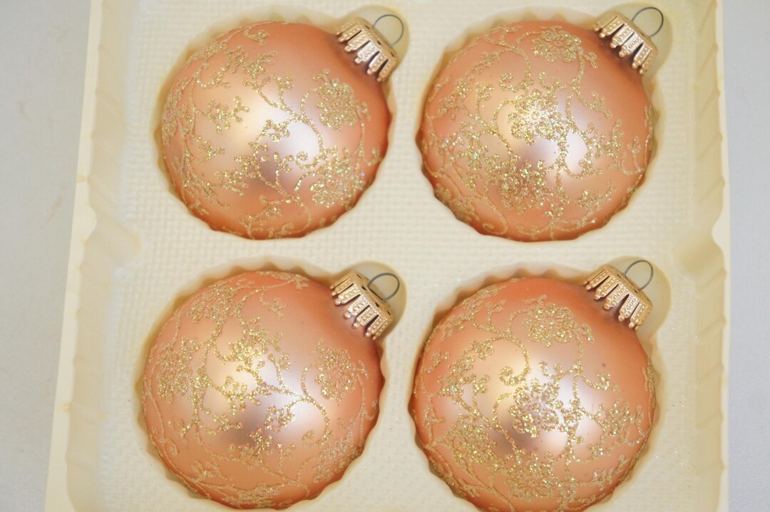 Vintage 90s Pink Satin Mercury Glass Baubles Balls With Glitter Decor ...