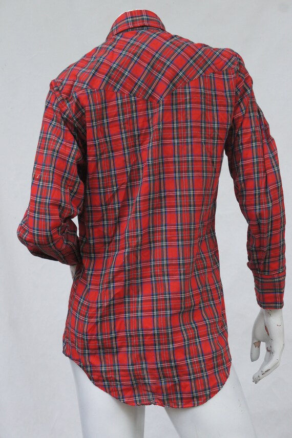 Vintage 80s Red Plaid Western Shirt Cowboy Ranchwear … - Gem