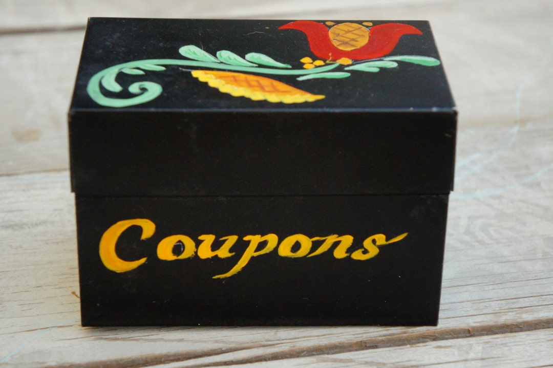 Vintage 70s Handpainted Coupon File Box Recipe Box Tin Box Boho ...