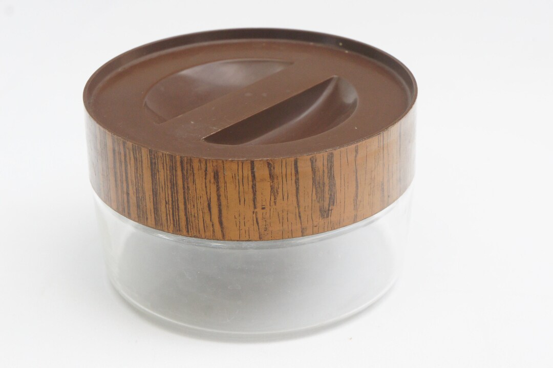 Vintage 70s Pyrex Faux Wood Lidded Glass Jar Container Canister Retro ...