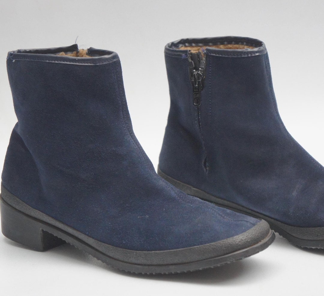 Vintage 60s-70s French Faux Fur Lined Suede Ankle Boots by Isba Size 8 ...