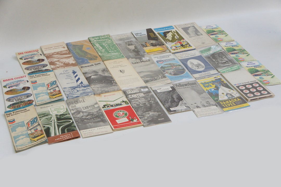 Vintage 50s-60s Large Lot of Road Maps & National Park Maps Gas Station ...
