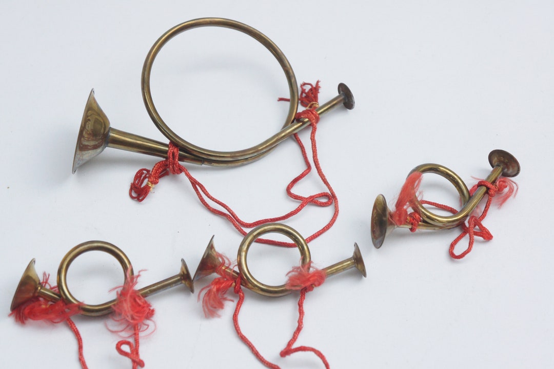 Vintage Brass Horn Trumpets Christmas Ornaments Retro Mid Century Home ...